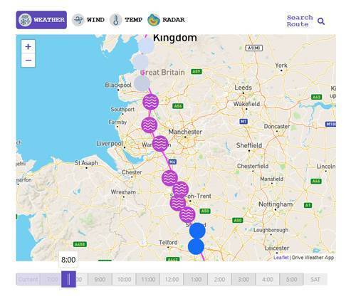 See the M6 weather conditions with wind and radar